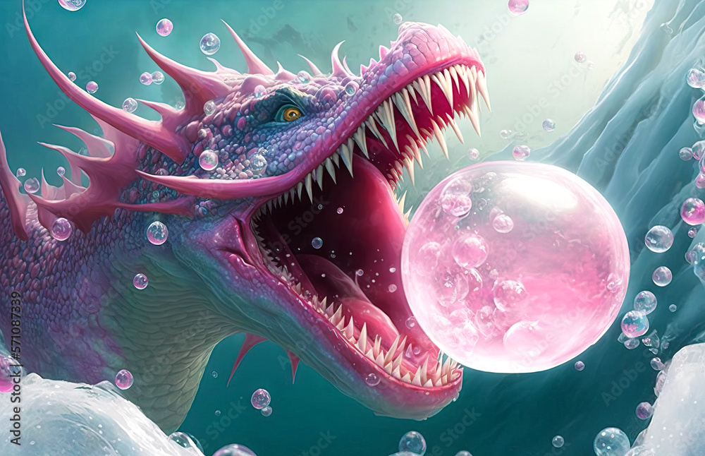 Beautiful dreamy pink dragon the color of bubble gum blowing bubbles ...