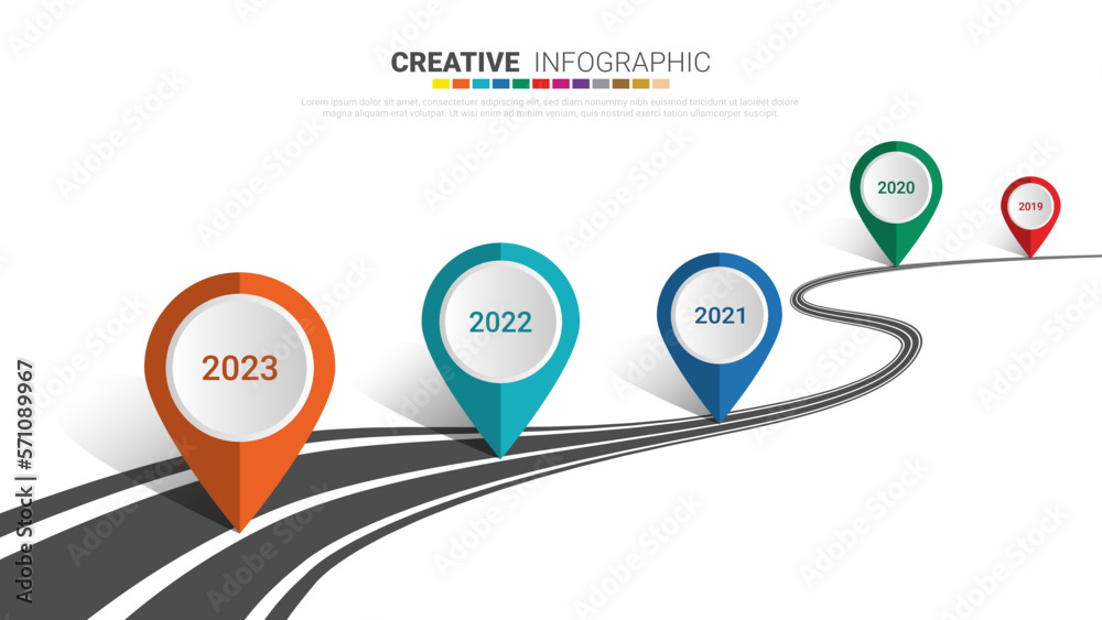 Timeline road infographics with map pointers vector illustration Stock ...