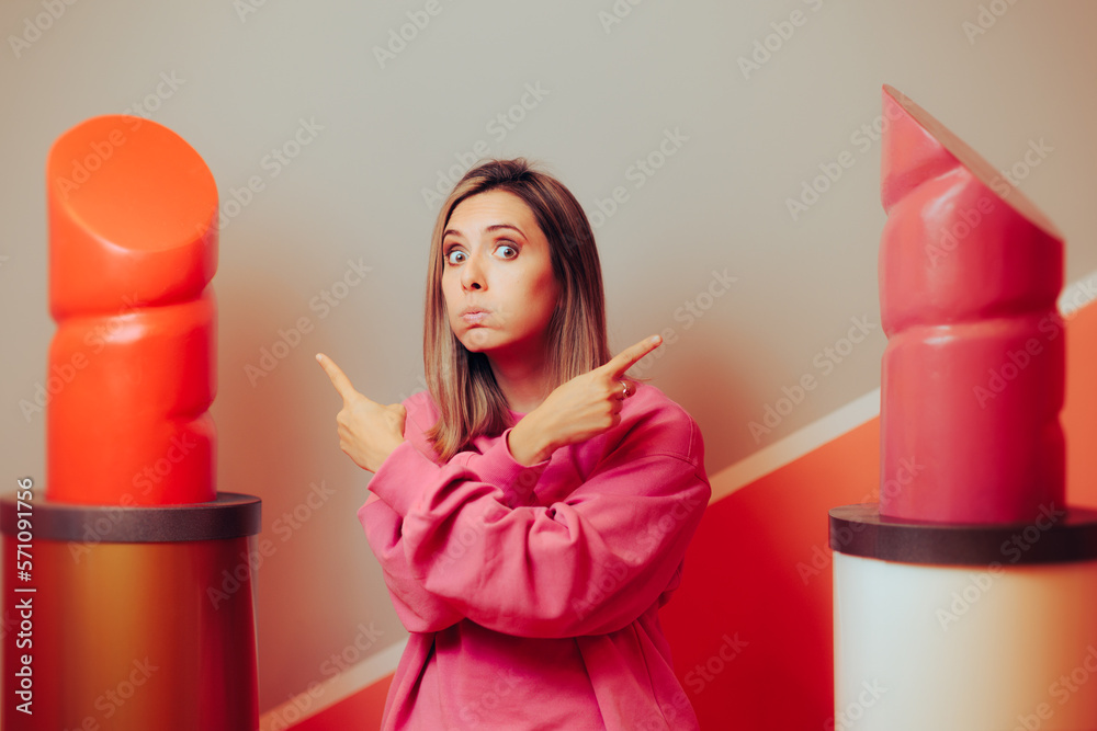 Indecisive Woman Chooses between two Lipstick Shades. Make-up artist ...