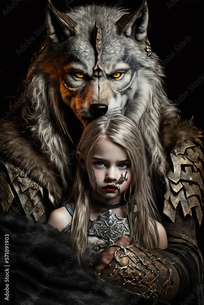 Image created with generative ai of a werewolf guarding a small girl ...