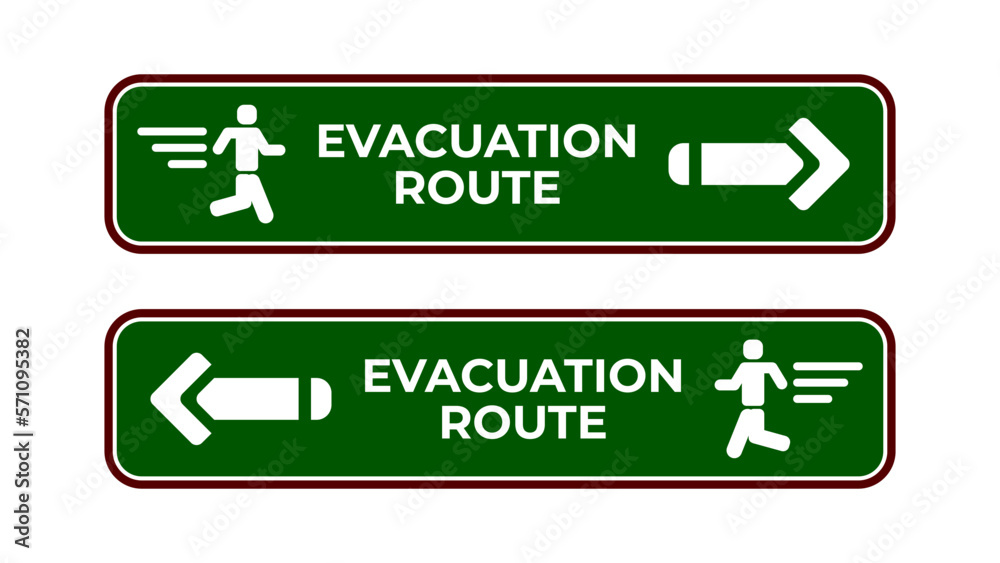 Evacuation route or emergency exit sign board plaque in hospital center ...