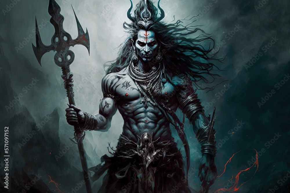 Generative AI Hindu god Shiva, Colorful indian hindu God Shiva hand ...