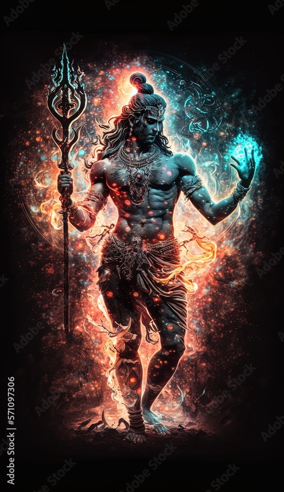 Generative AI Hindu god Shiva, Colorful indian hindu God Shiva hand ...