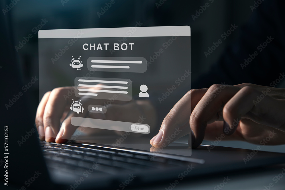 Chat with AI or Artificial Intelligence technology, Hand of businessman ...