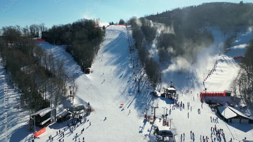 Appalachian Ski Mountain in Boone North Carolina forward aerial with ...