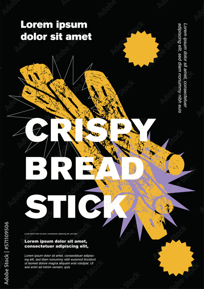 Fast food, crispy bread stick. Price tag or poster design. Set of ...