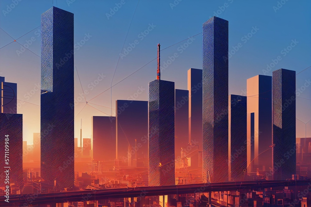 Modern city diorama and wireless sensor network, sensor node and ...