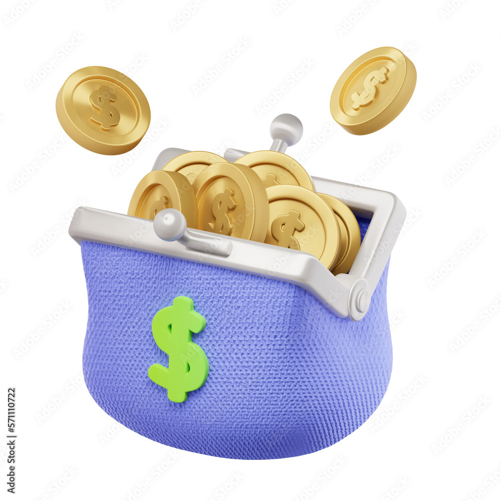 Simple 3D Money Bag with Minimalist Design and Labels Stock ...