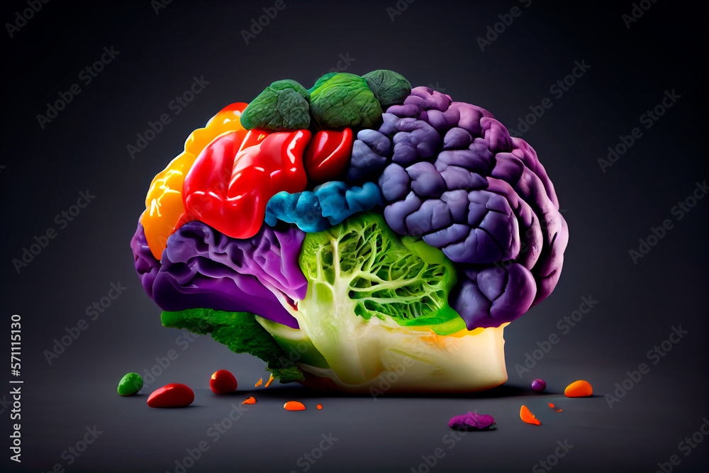 Human brain made from fruits and vegetables. The concept of nutritious ...