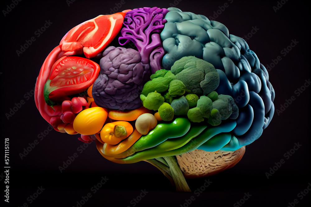 Human brain made from fruits and vegetables. The concept of nutritious ...
