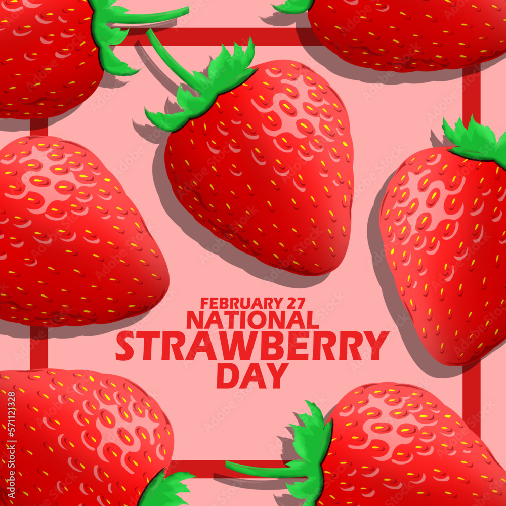 Vecteur Stock Some fresh strawberries with bold text and frame on pink ...