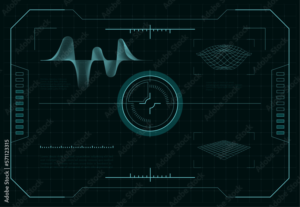 HUD futuristic screen. Sci-fi dashboard interface with target aim ...