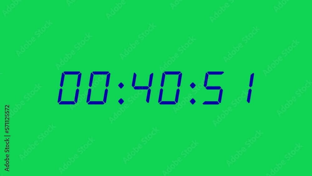 6-digits 45 seconds digital clock countdown timer. Navy blue color on Green Screen Chroma Key bg ...