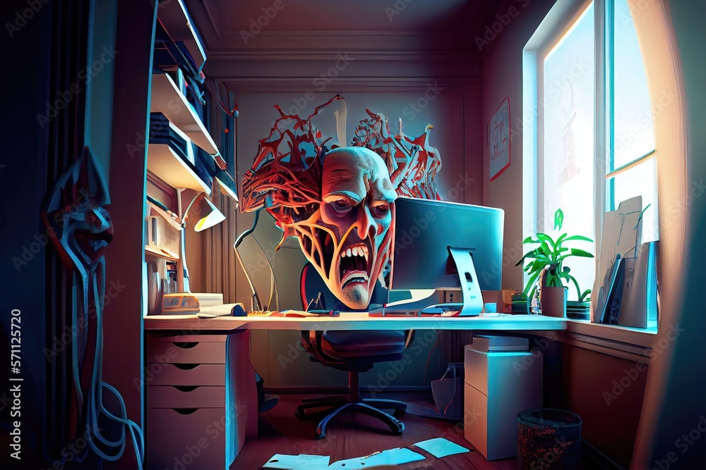 Generative AI illustration of yelling head at boss office desk Stock ...