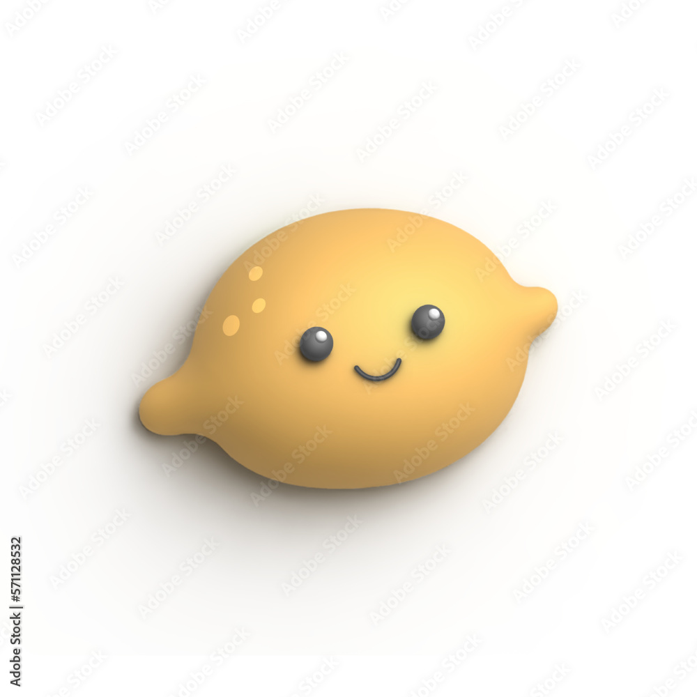 Happy Lemon Face Front View Isolated on White Background. Cute Lemon ...