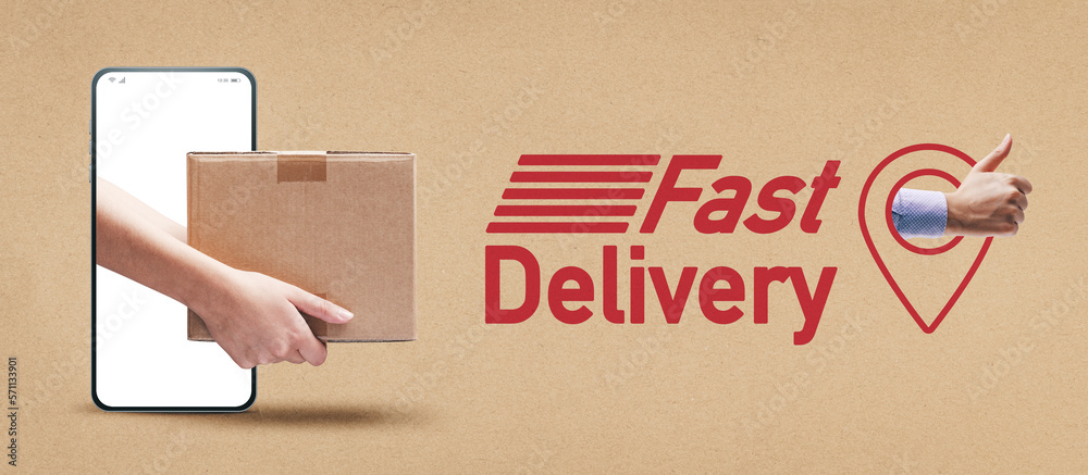 Fast delivery service and mobile app Stock Photo | Adobe Stock
