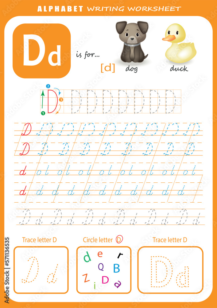D letter handwriting practice worksheet. Alphabet letter tracing ...