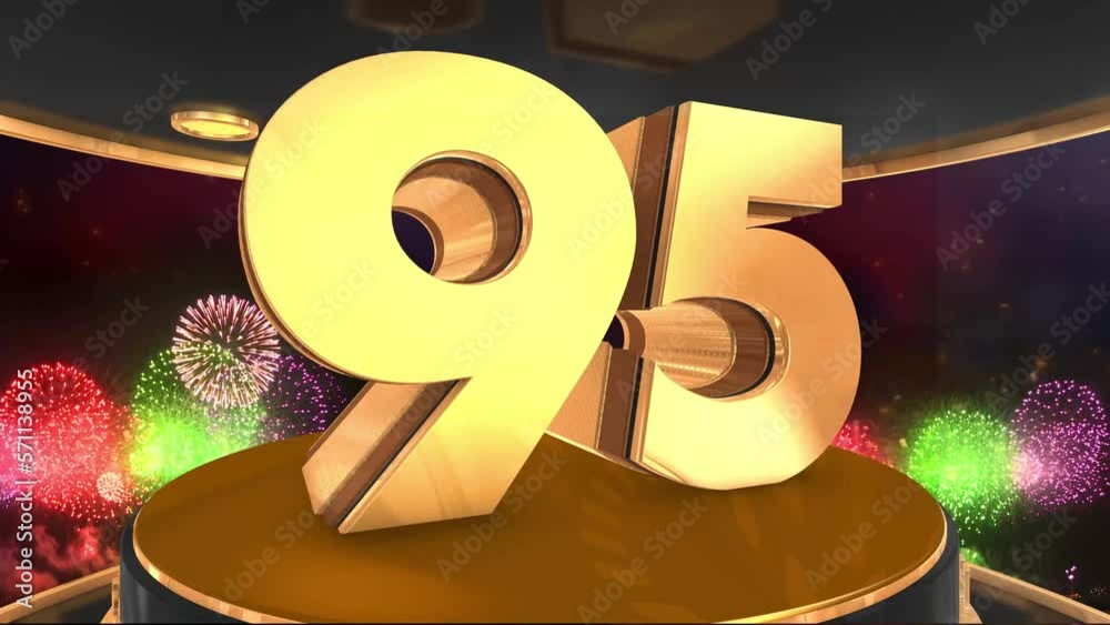 95th birthday animation in gold with fireworks background, Animated 95 ...