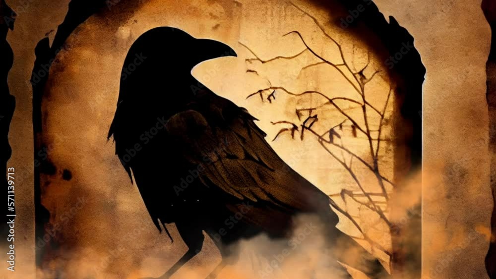 Poe's raven animated fog blackbird, crow, poetic moody dark emo misty ...