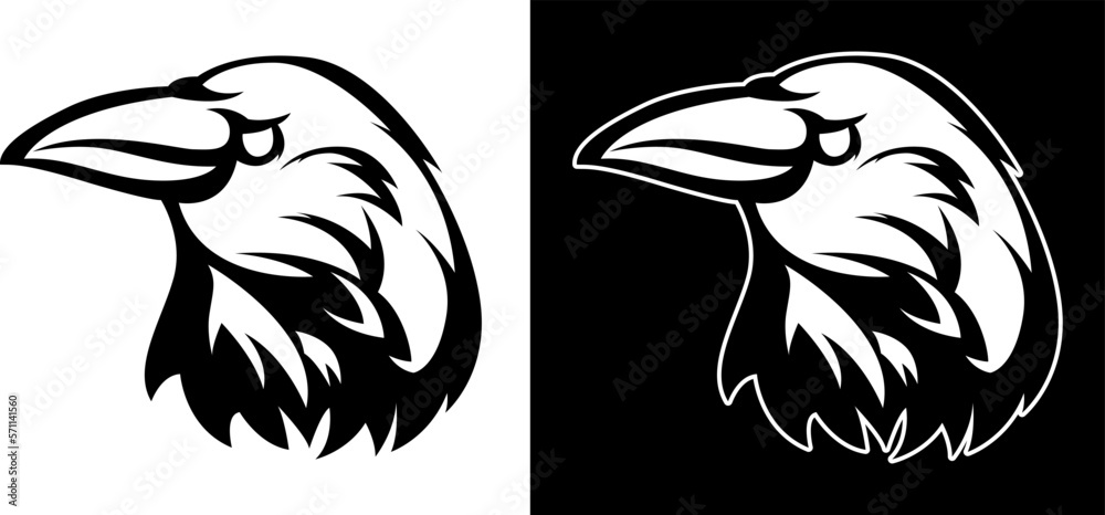 Head of raven. Crow abstract character illustration. Graphic logo ...