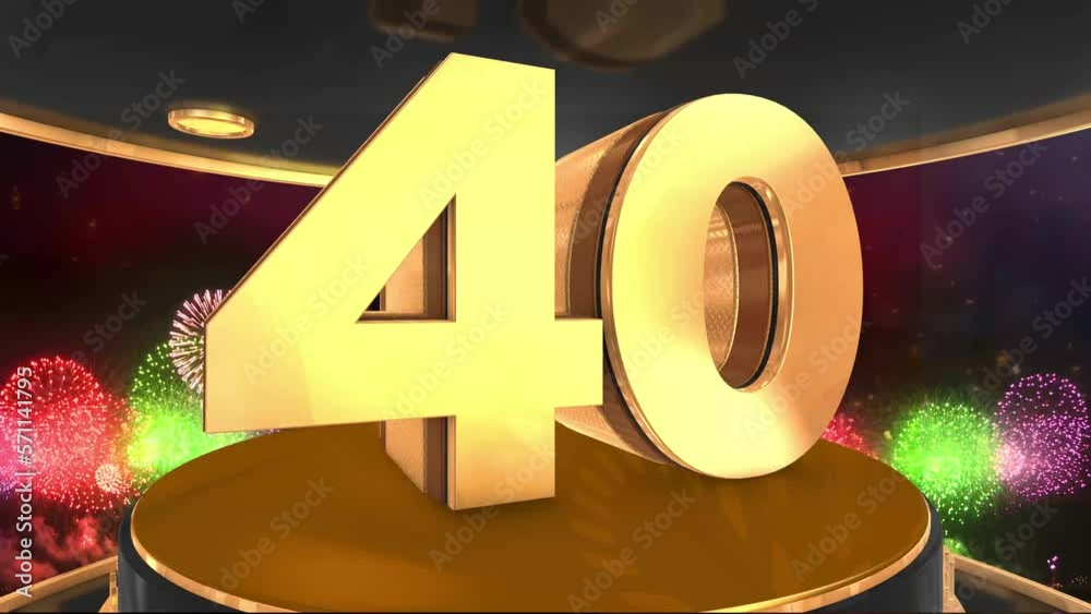 40th birthday animation in gold with fireworks background, Animated 40 ...