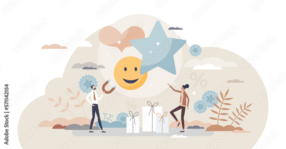 Customer loyalty and good retail service experience tiny person concept ...