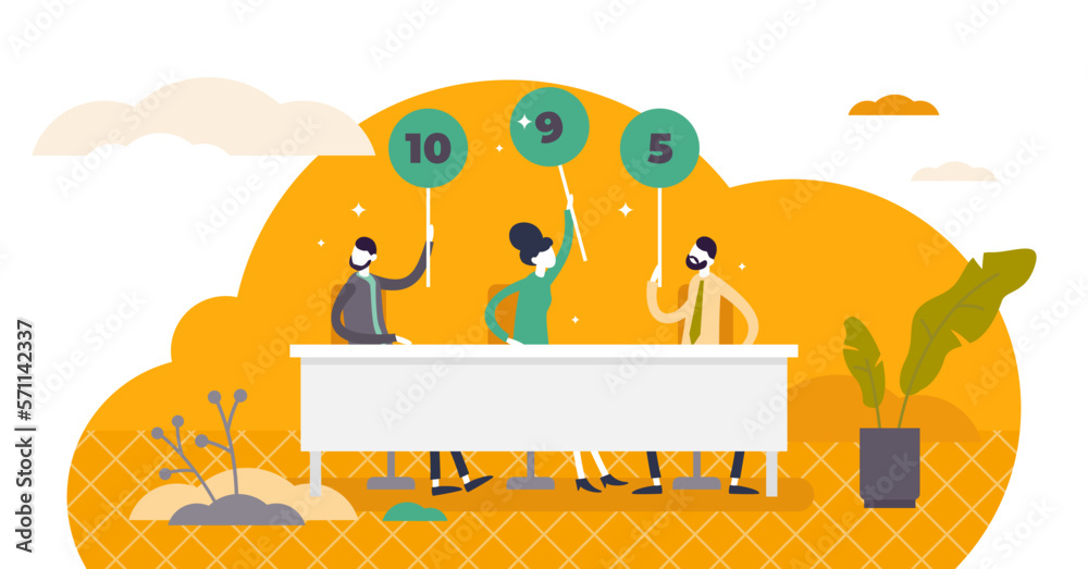 Jury voting concept, flat tiny persons illustration with people holding ...