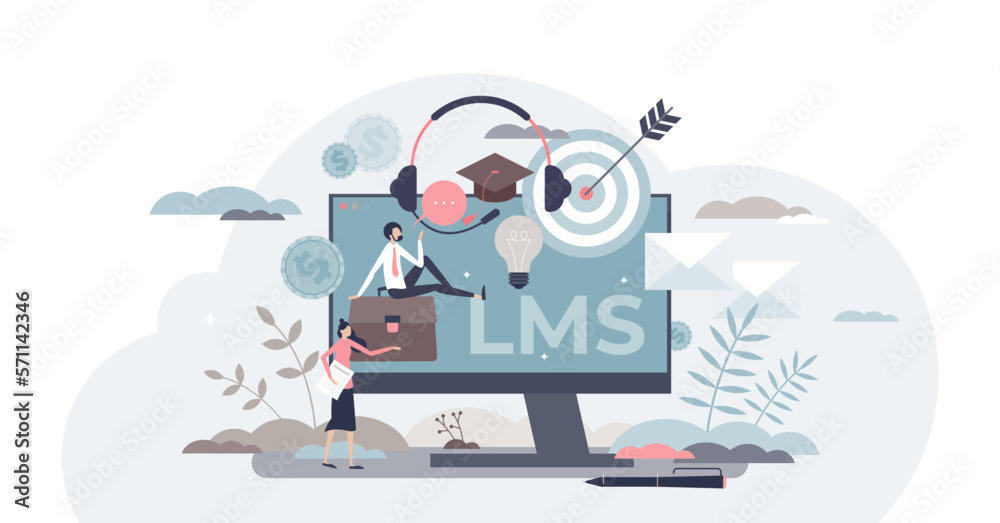 Learning management system or LMS as online education tiny person ...