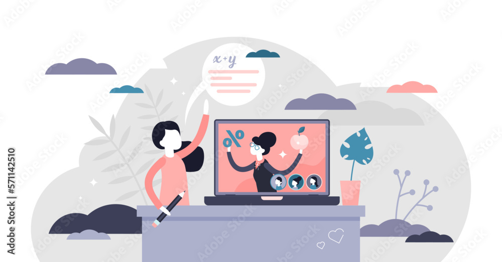 Remote learning illustration, transparent background. Digital lecture ...