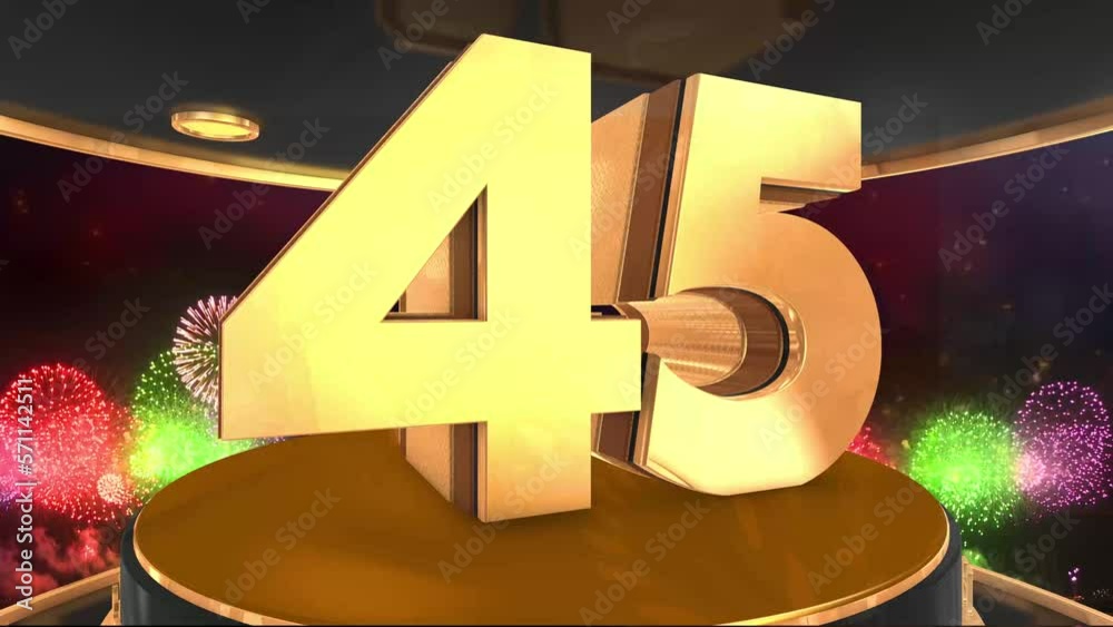 45th birthday animation in gold with fireworks background, Animated 45 ...