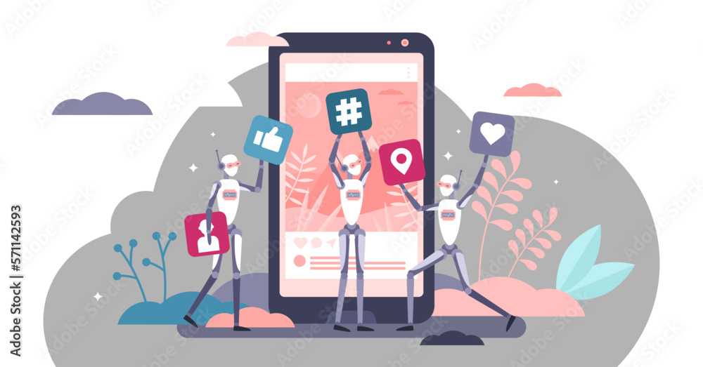 Social media bots illustration, transparent background. Fake accounts ...