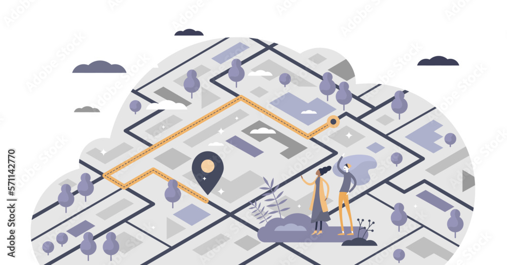 Tracking GPS location in map with navigation position tiny persons ...