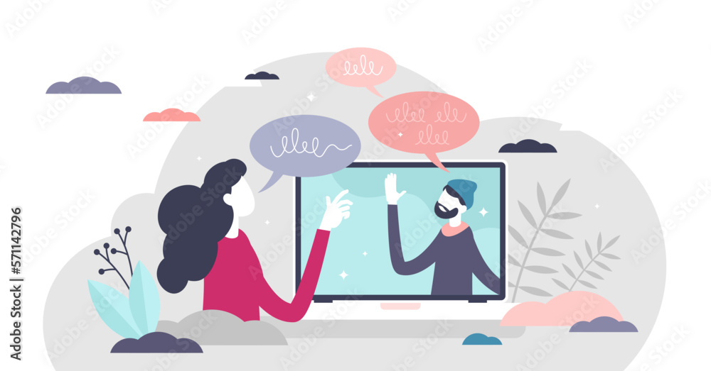 Video call illustration, transparent background.Communication type flat ...