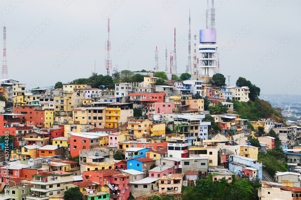 Colorful houses, favela on the Santa Ana hill in Guayaquil, Ecuador ...