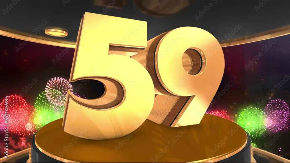 59th birthday animation in gold with fireworks background, Animated 59 ...