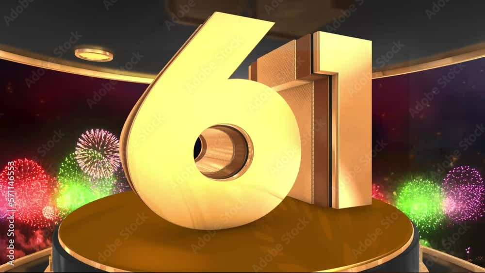 61st birthday animation in gold with fireworks background, Animated 61 ...