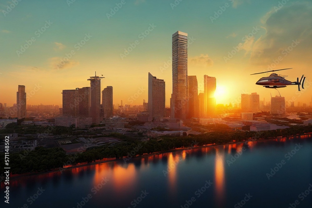 Helipad sunset Bangkok, Thailand, rooftop helicopter, top of the ...