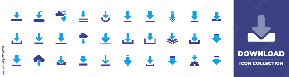 Download icon collection. Duotone color. Vector and transparent illustration. Containing direct ...