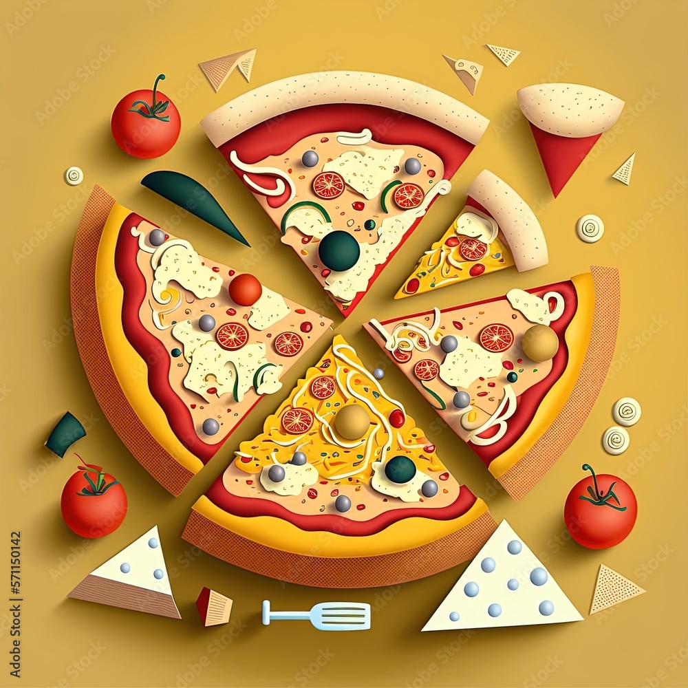Pizza illustration with topping sausage and melting cheese. Pizza ...