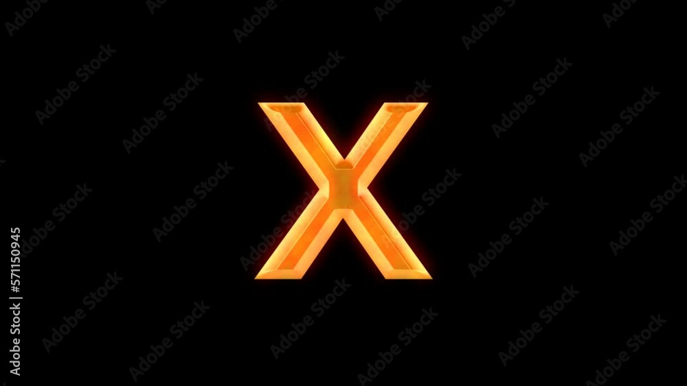 Letter X animation on transparent background with golden lens flare ...