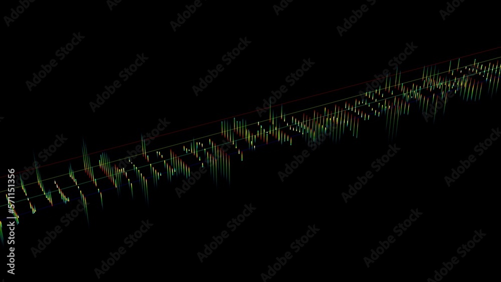 Music sound effects. Green abstract waves landscape rendering, 3D ...