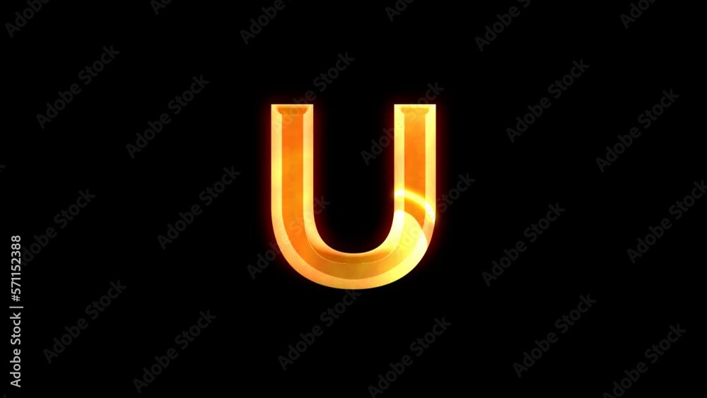 Letter U animation on transparent background with golden lens flare ...