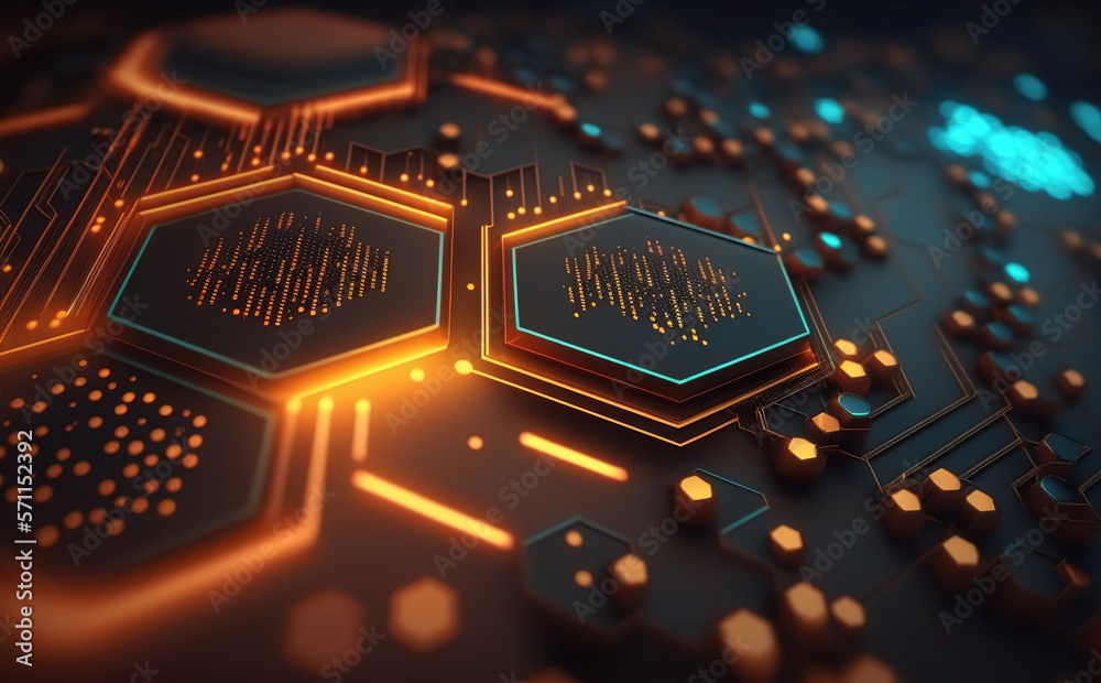 Technology background with hexagon, chipset core and circuit cyber ...