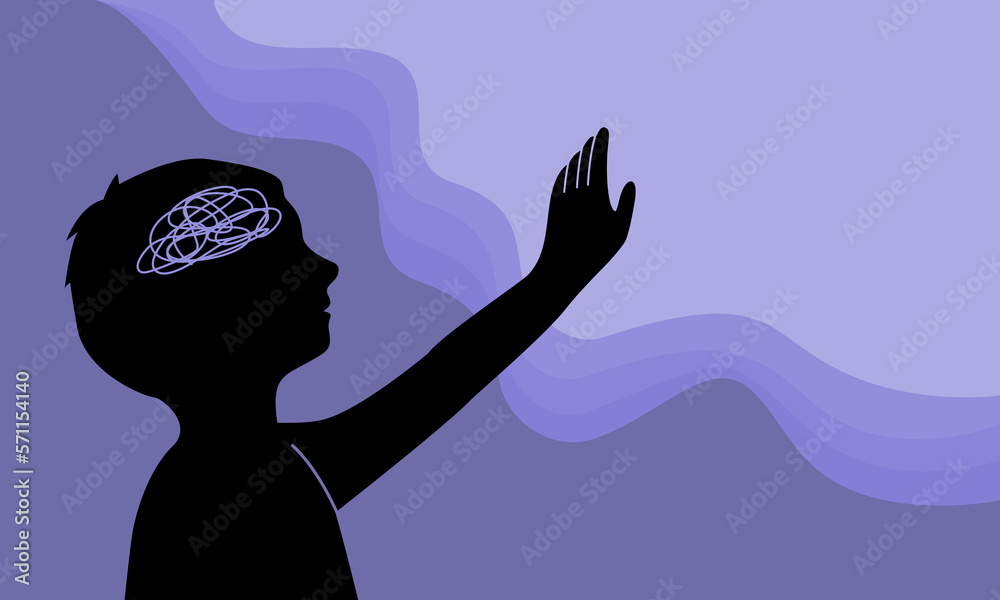 Silhouette of a child boy in mental health children awareness concept ...
