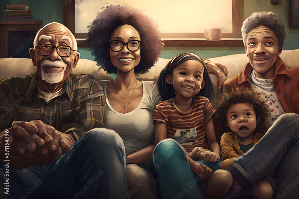 A very big happy multi generational black family, african american ...