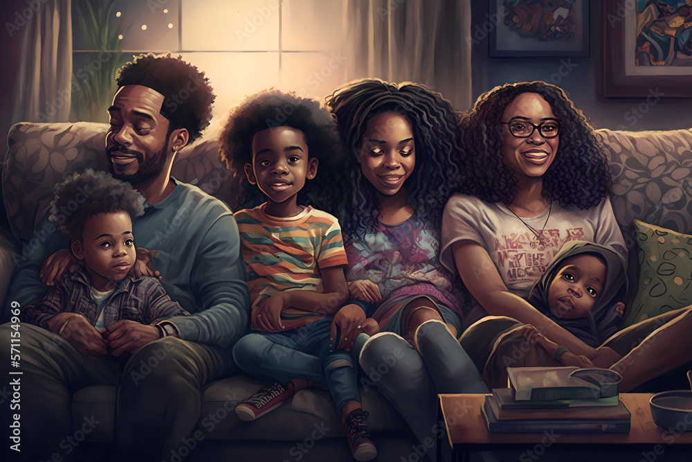 A very big happy multi generational black family, african american ...