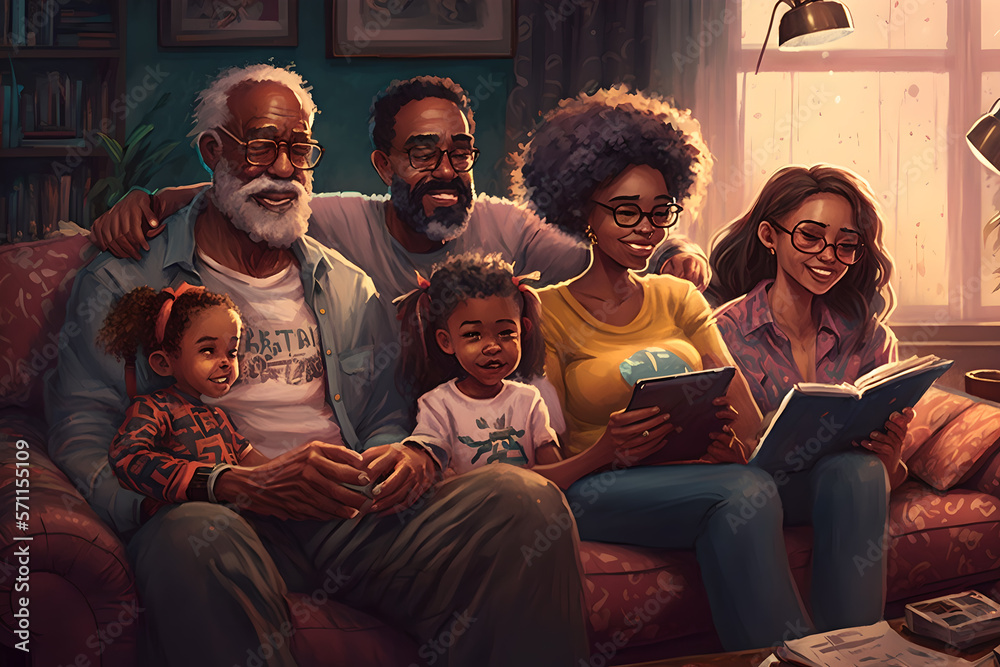 A very big happy multi generational black family, african american ...