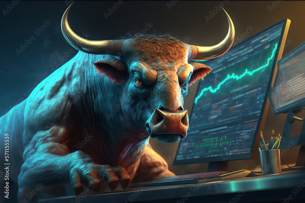 Angry Bull trading with computer, Bullist in Stock market and Crypto ...