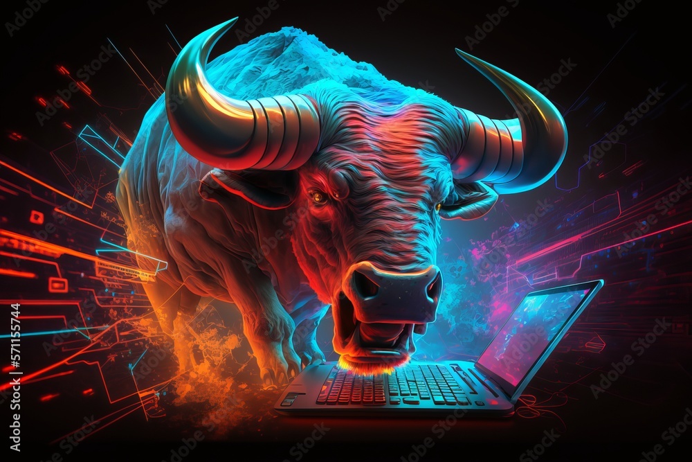 Angry Bull trading with computer, Bullist in Stock market and Crypto ...