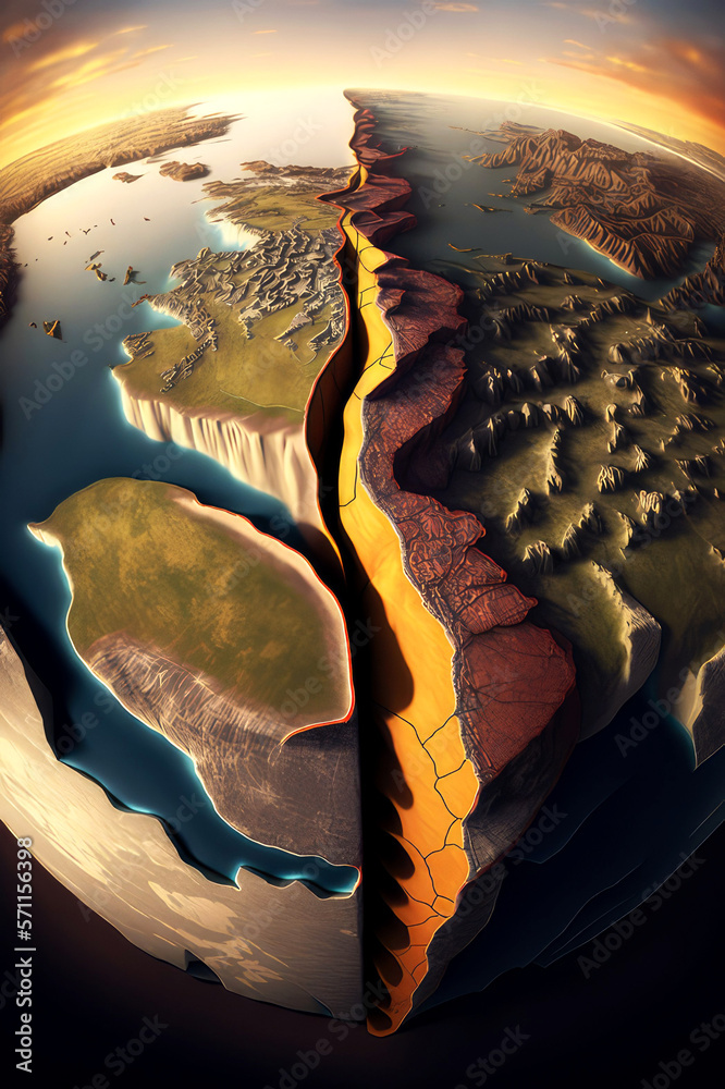 Tectonic plate boundaries, earthquake in world, ai Stock Illustration ...
